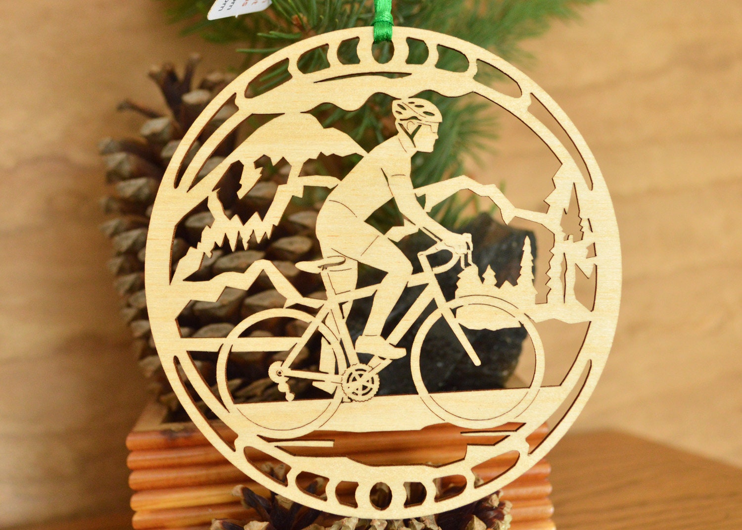 Wood Cyclist Ornament Woodcut Bicycle Rider Decoration Wooden - Etsy