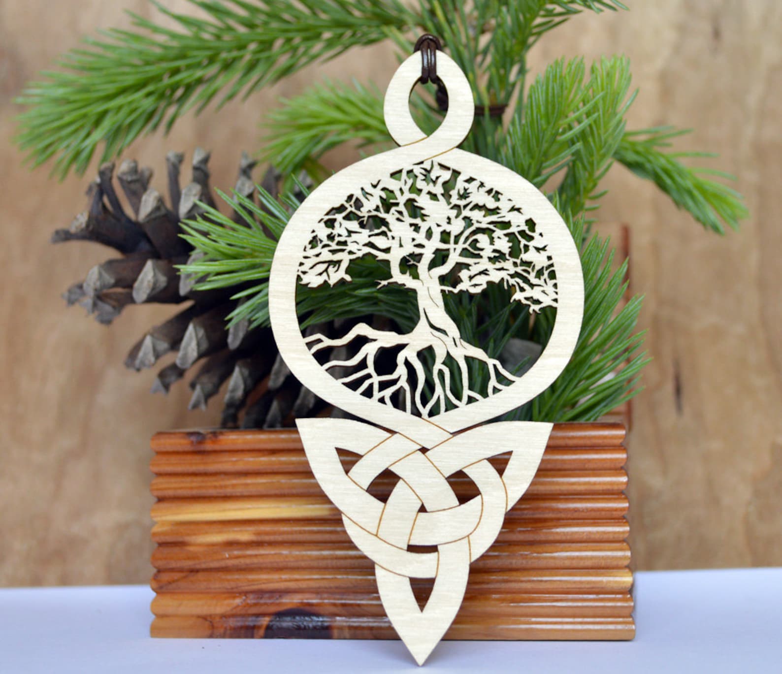 Tree of Life Celtic Trinity Knot Ornament Woodcut Tree of Life - Etsy