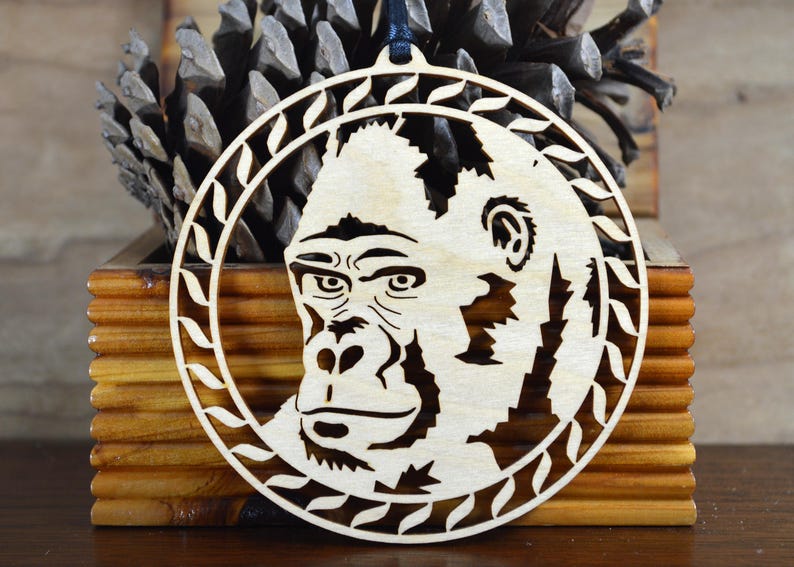 Gorilla Ornament Wood-cut Gorilla Face Decoration Wooden Laser-cut ...