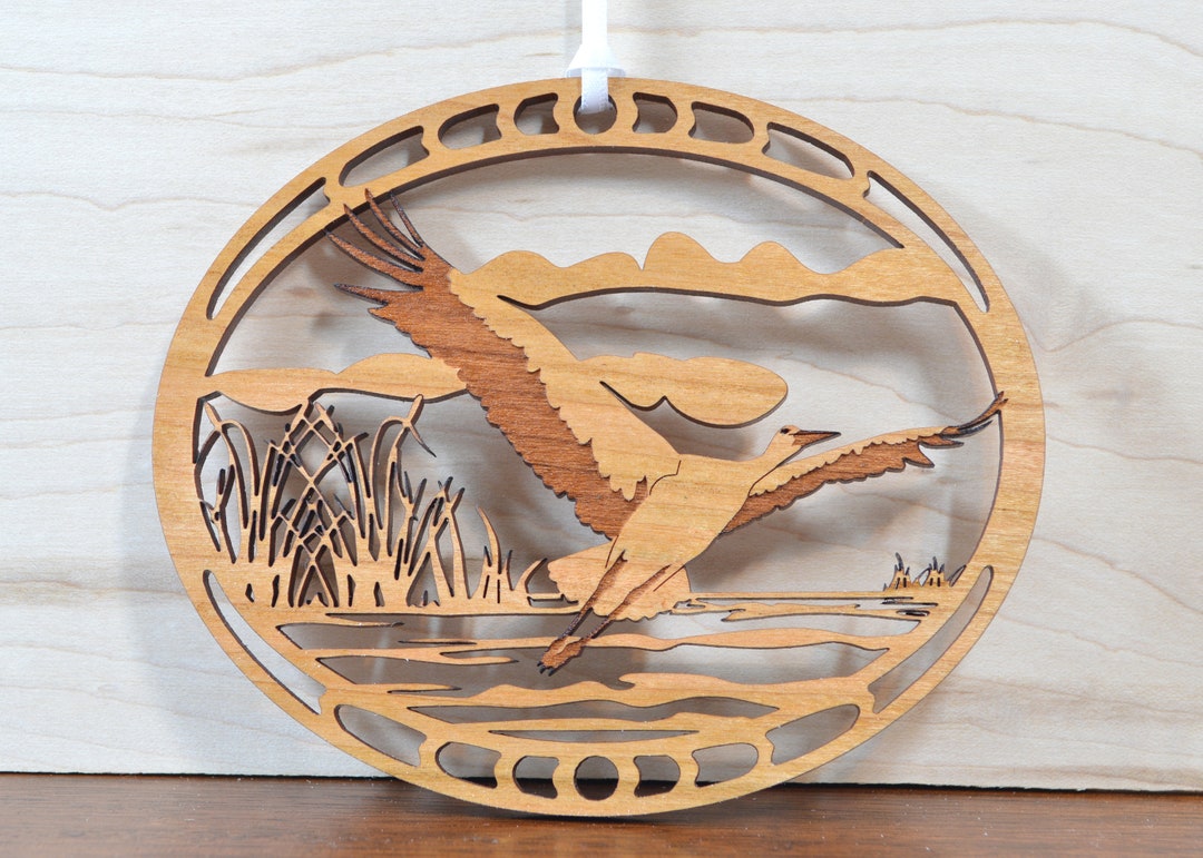 Wooden Stork Ornament Wood-cut Stork Decoration Laser Cut White Stork ...