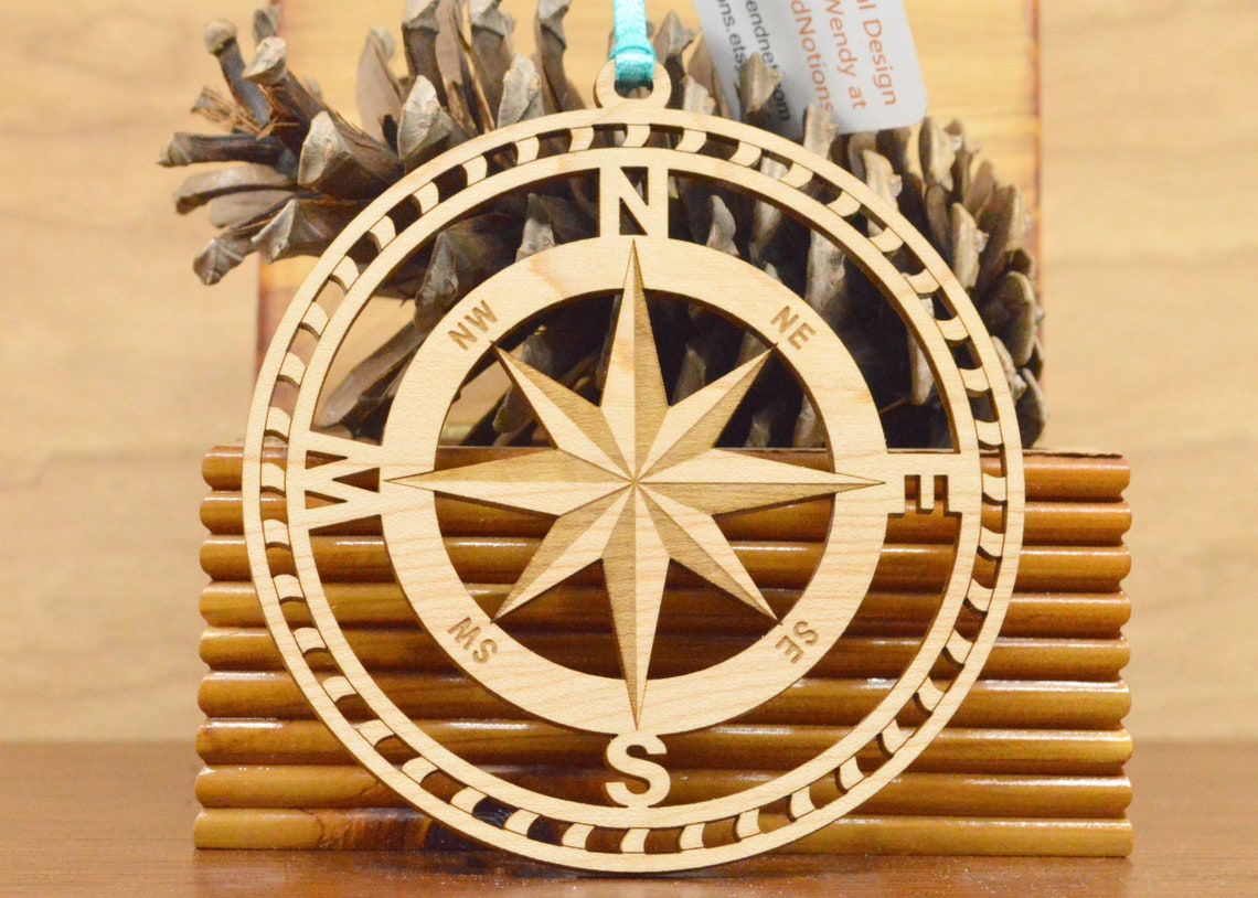 Compass Rose Woodcut Ornament Laser Cut and Engraved Compass - Etsy
