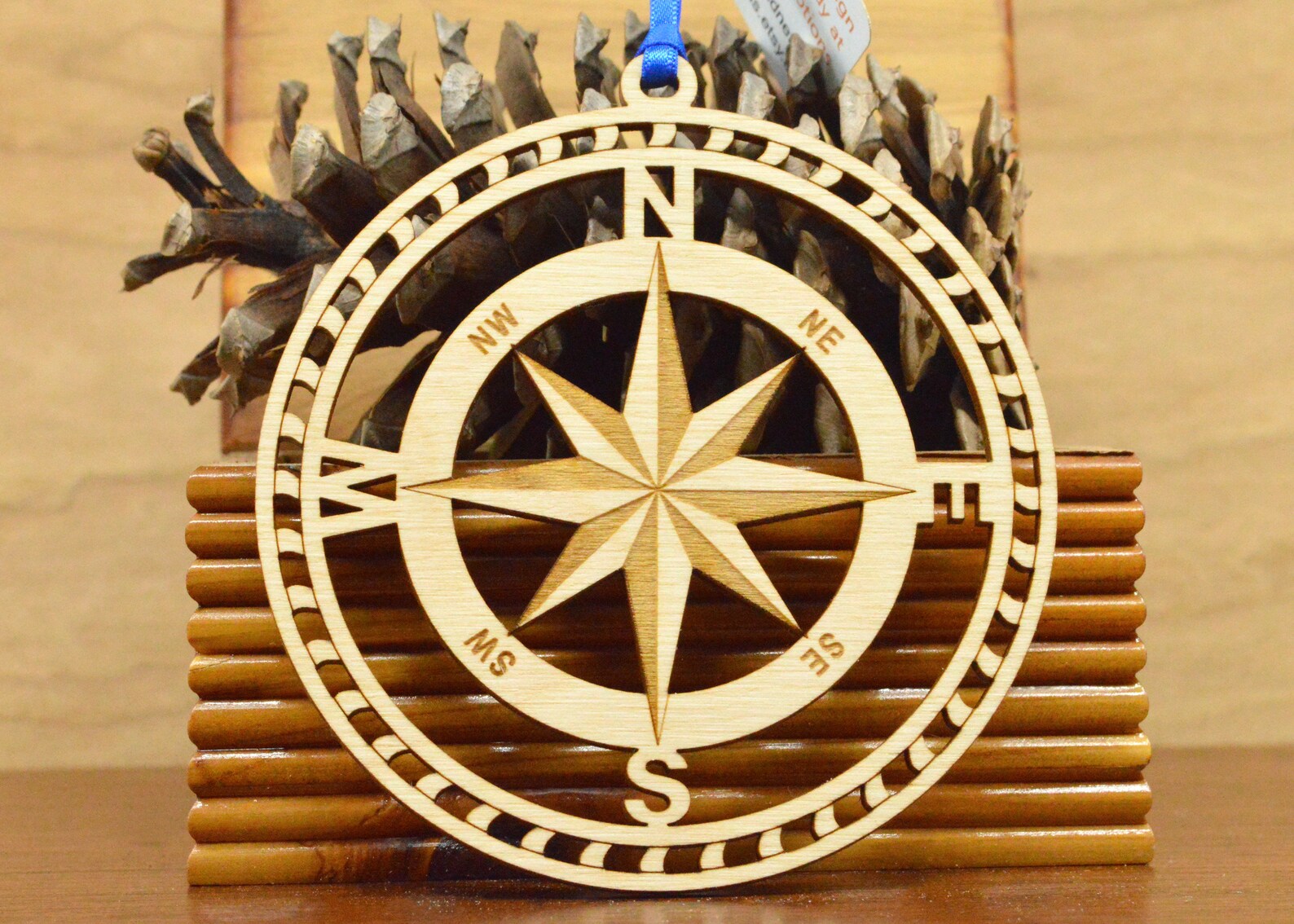 Compass Rose Woodcut Ornament Laser Cut and Engraved Compass - Etsy