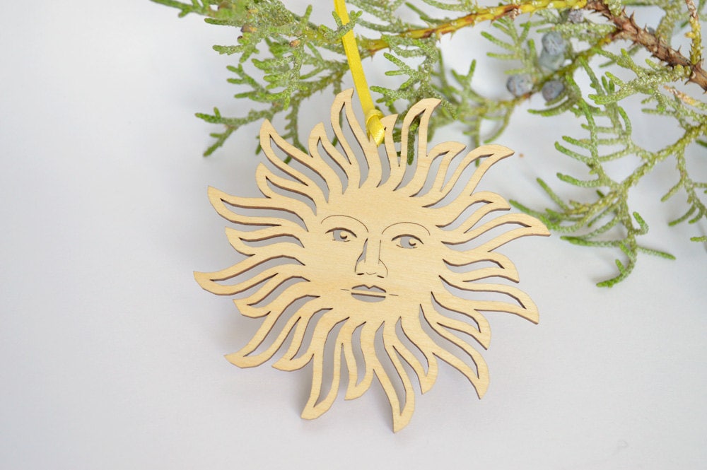 Sunface Ornament Wood Cut Decoration. Laser Cut Sun Face Ornament - Etsy