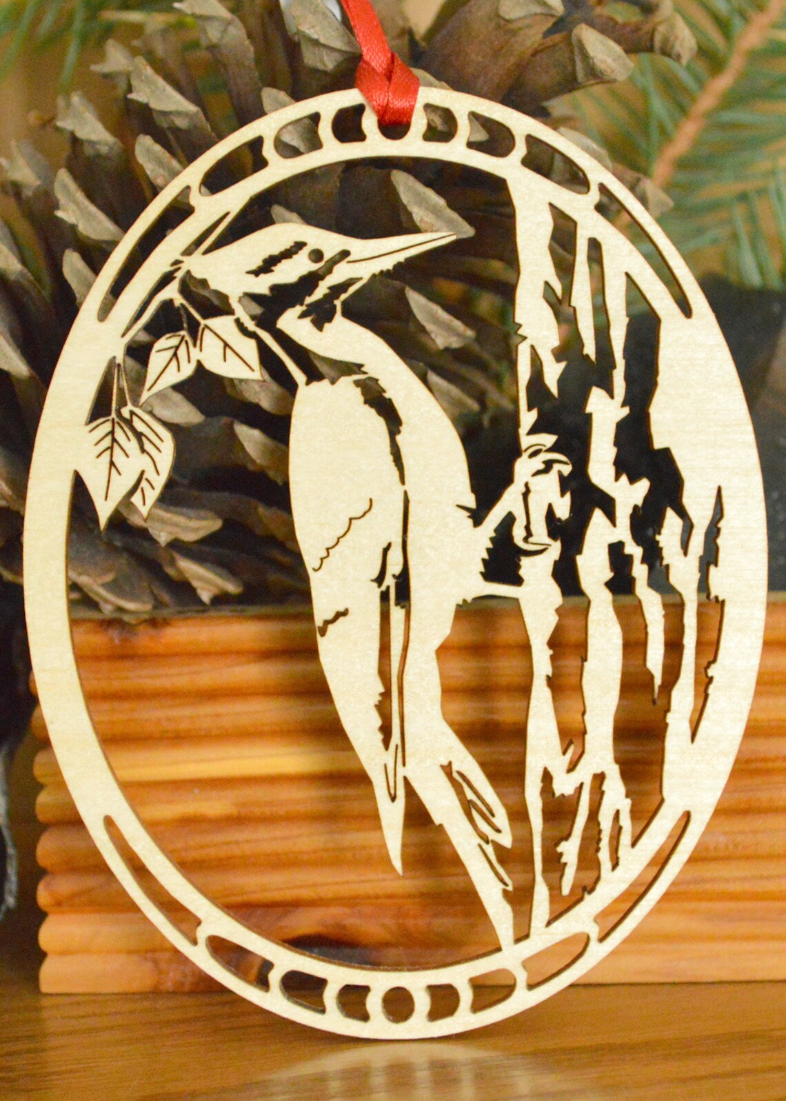 Wooden Woodpecker ornament wood-cut Pileated Woodpecker | Etsy