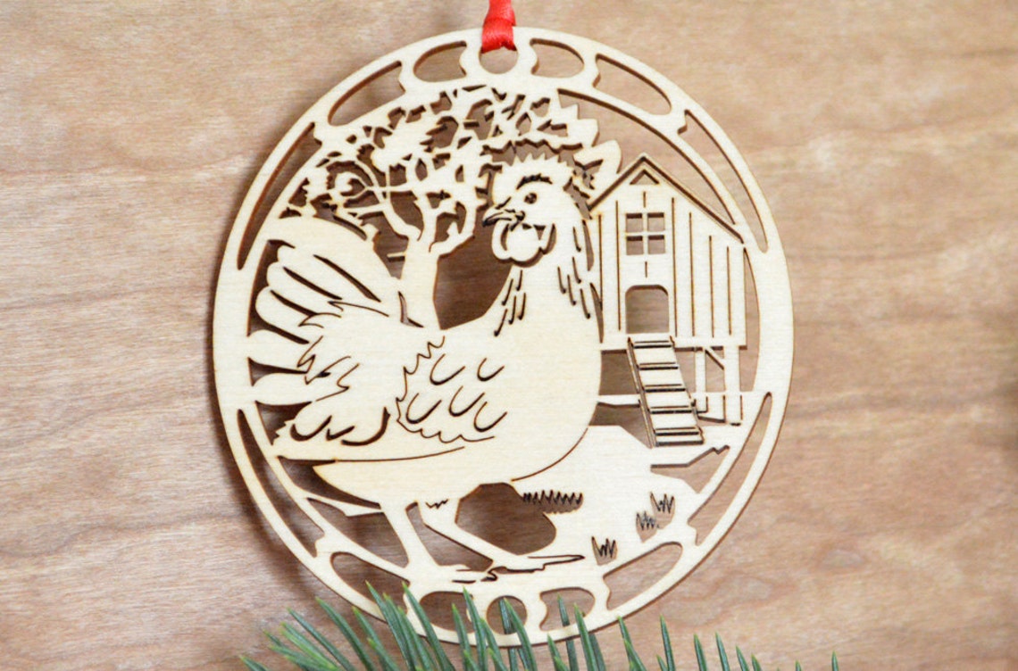 Wooden Hen Ornament 3 French Hens Wood Cut Design Woodcut 12 Days of ...