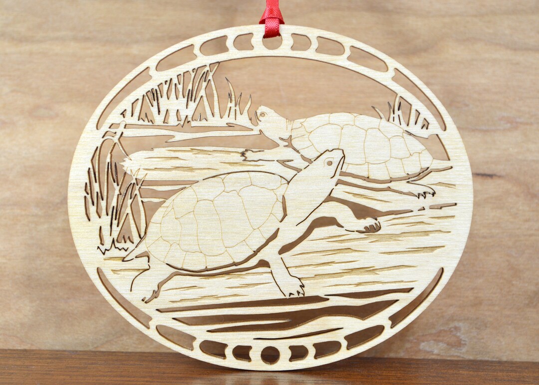 Wood Pond Turtle Ornament Woodcut Terrapins Decoration Wooden ...
