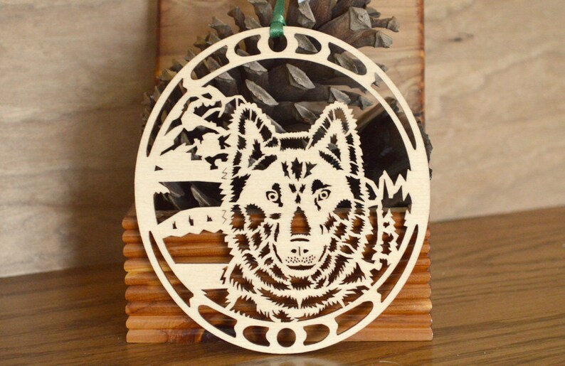 Wolf Ornament Woodcut Wolf Decoration - Etsy