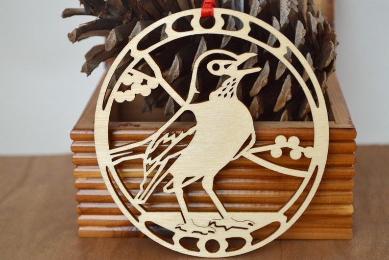 Wood-cut Robin Ornament, American Robin Decoration Laser Cut Robin ...
