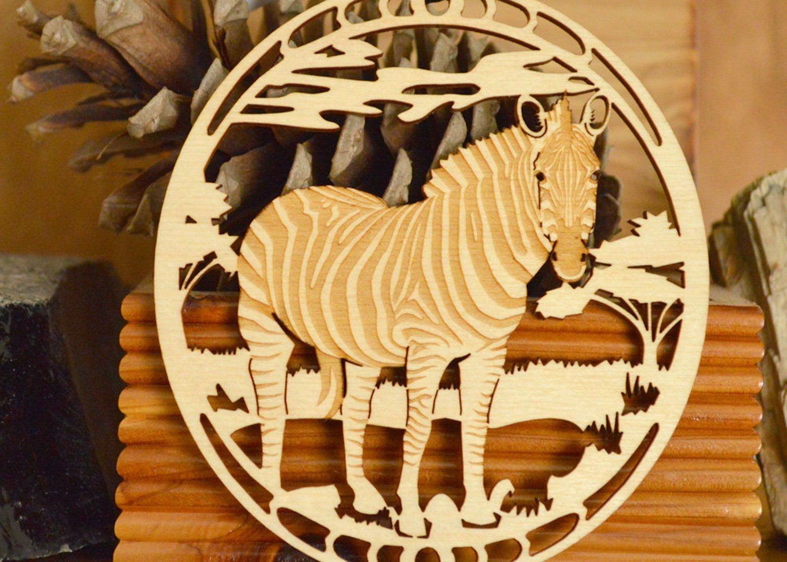 Wood Zebra Ornament Woodcut Zebra Decoration - Etsy