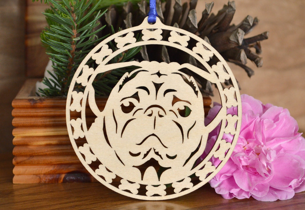Pug Ornament Wood-cut Dog Decoration Wood Dog Ornament - Etsy