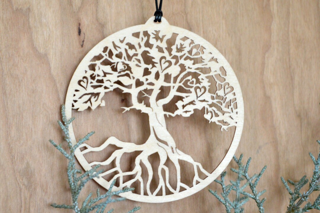 Tree of Life Ornament Everlasting Love With Hearts Woodcut Tree of Life ...