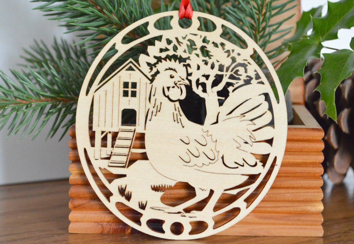 Wooden Hen Ornament 3 French Hens Wood Cut Design Woodcut 12 Days of ...
