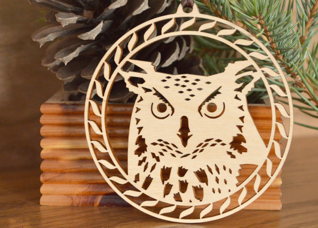 Owl Ornament Woodcut Hanging Desk Window Tree Decoration Woodcut Owl ...