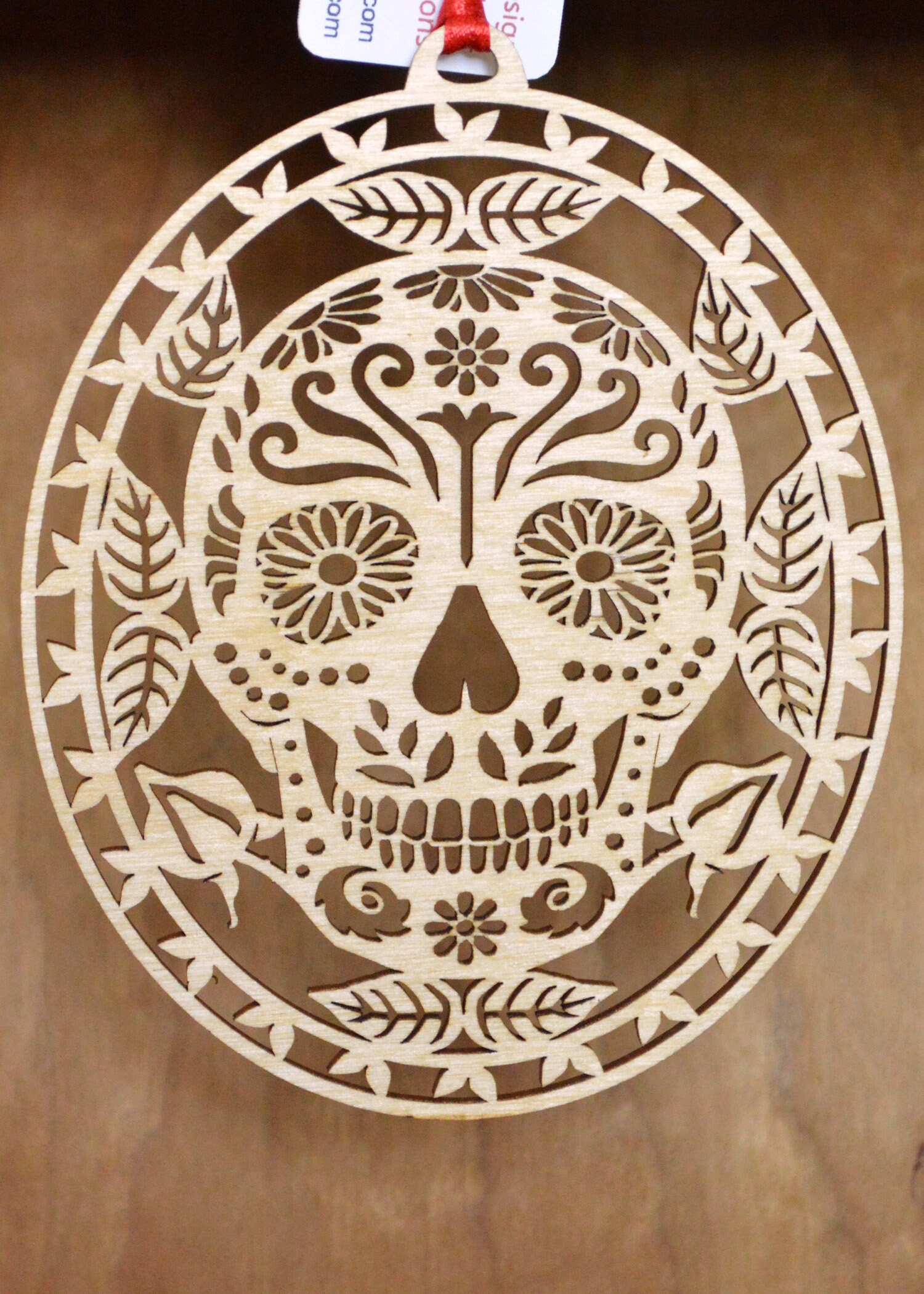 Wood Sugar Skull Ornament Woodcut Ornament Day of the Dead Decoration ...