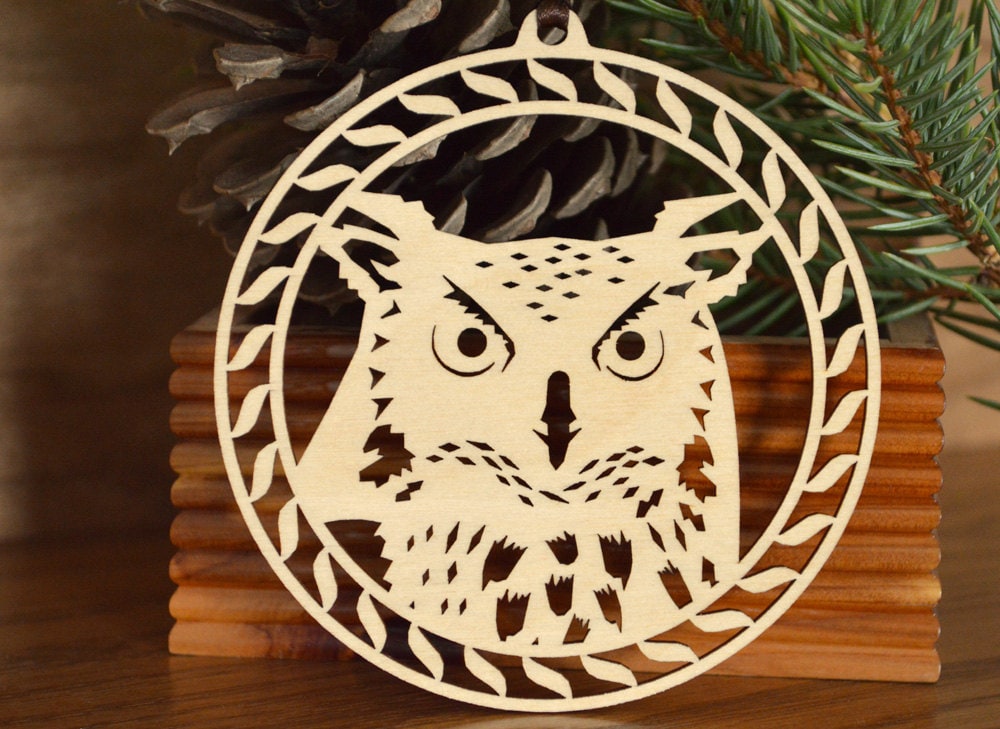Owl Ornament Woodcut Hanging Desk Window Tree Decoration Woodcut Owl ...