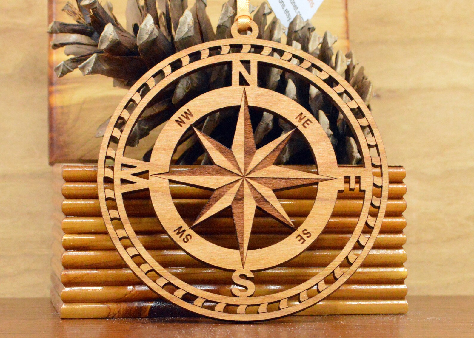 Compass Rose Woodcut Ornament Laser Cut and Engraved Compass - Etsy