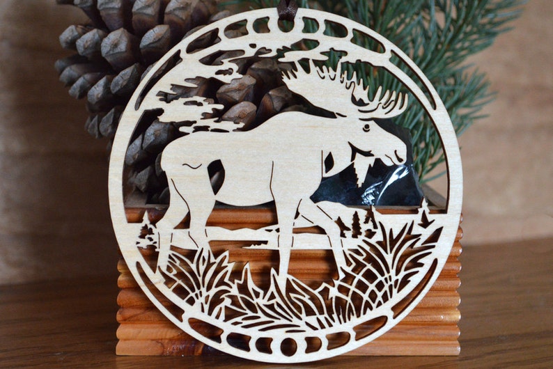 Wooden Moose Wood Cut Decoration Bull Moose Ornament | Etsy