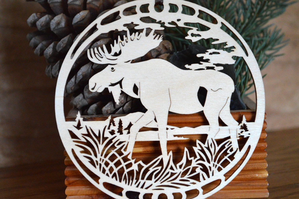 Wooden Moose Wood Cut Decoration Bull Moose Ornament | Etsy