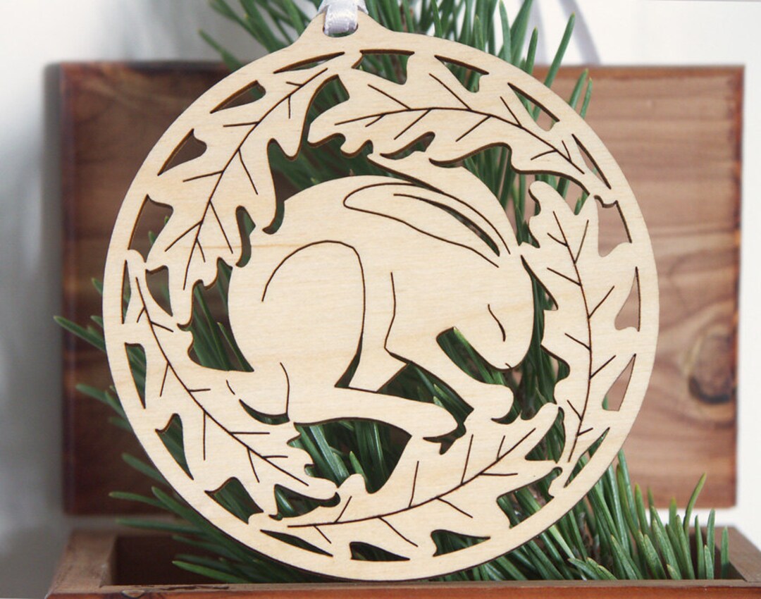 Rabbit Wood Ornament Wood-cut Hanging Decoration Wooden Bunny Ornament ...