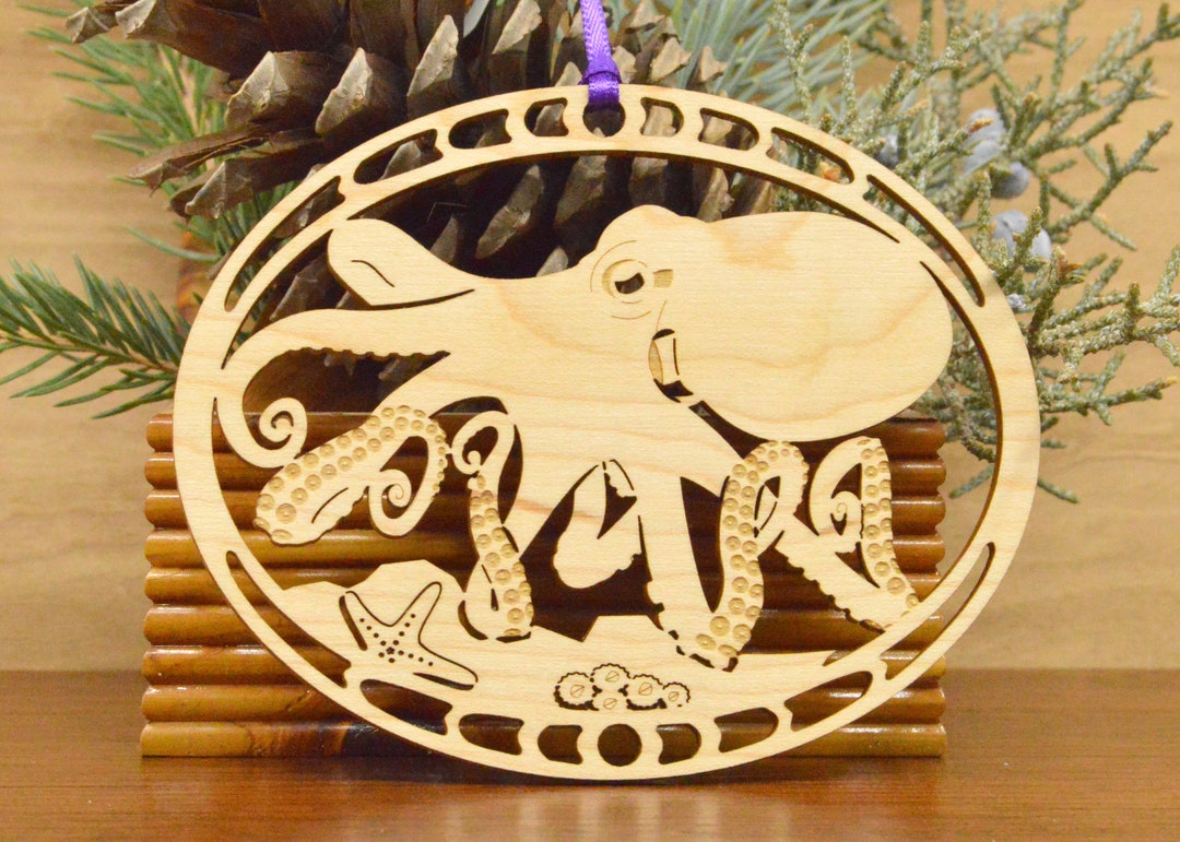 Wood Octopus Ornament Woodcut Octopus Decoration Wooden Octopus - Etsy