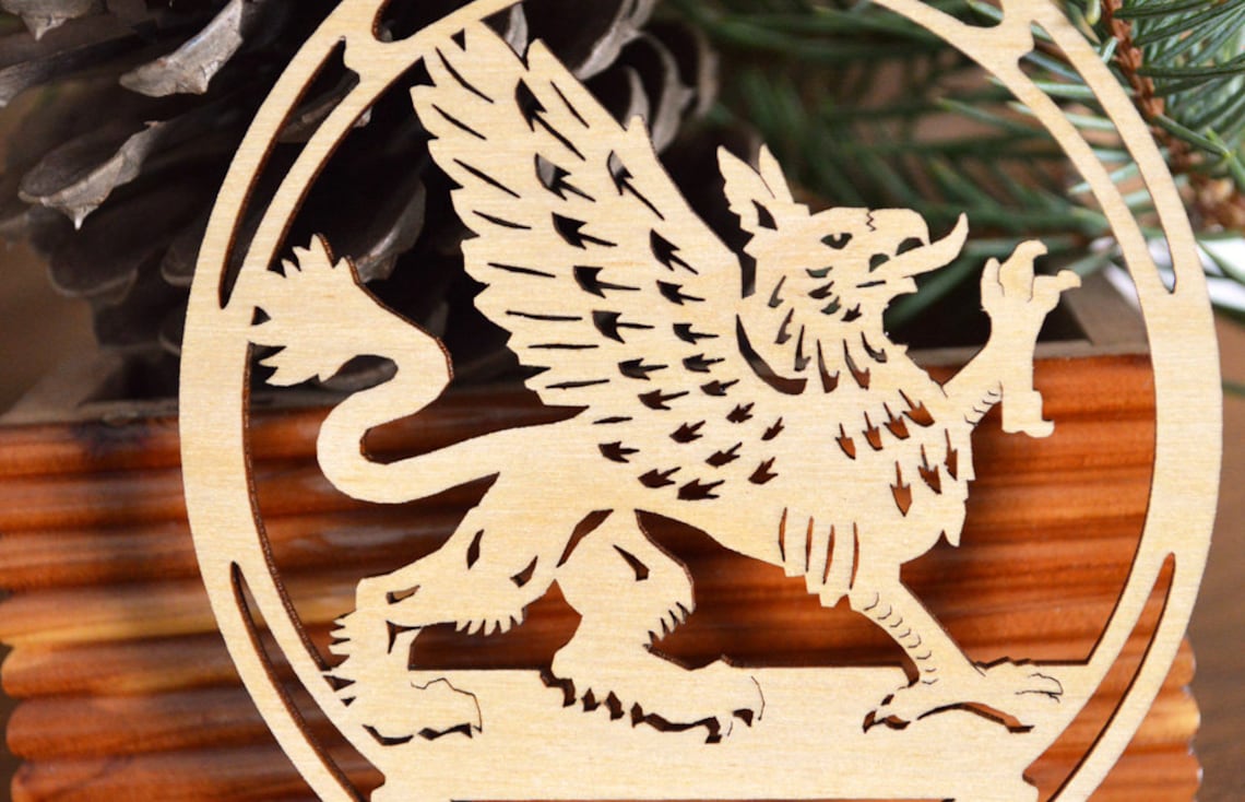 Griffin Ornament Wood-cut Griffon Decoration Woodcut Gryphon - Etsy