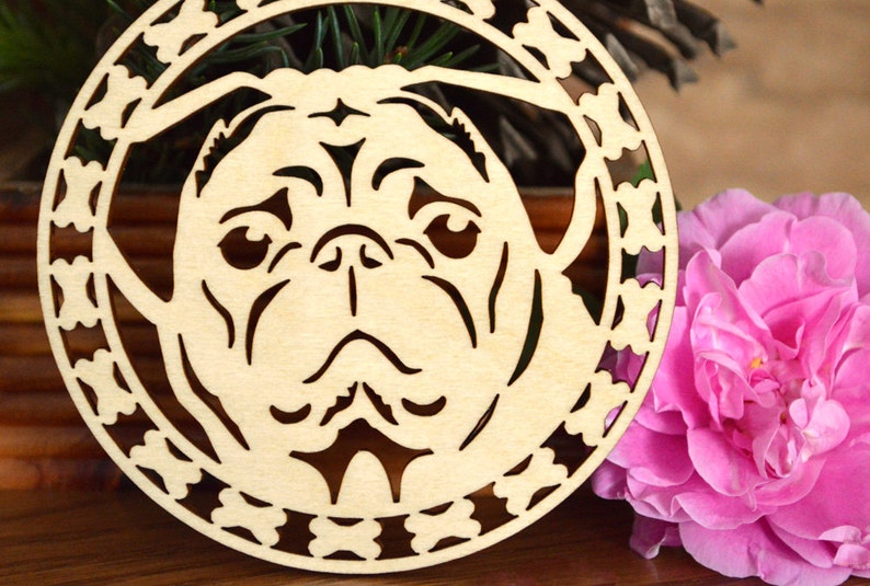 Pug Ornament Wood-cut Dog Decoration Wood Dog Ornament | Etsy