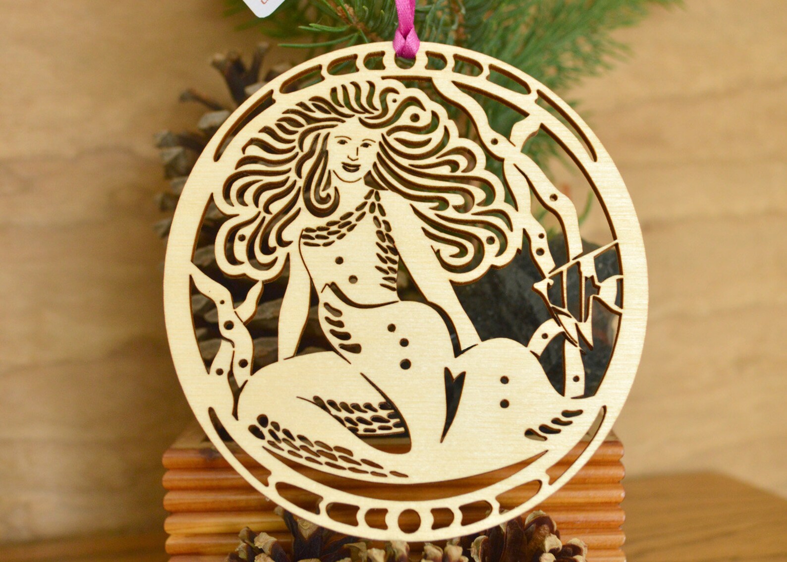 Wood Mermaid Ornament Woodcut Mermaid Decoration Wooden Little - Etsy