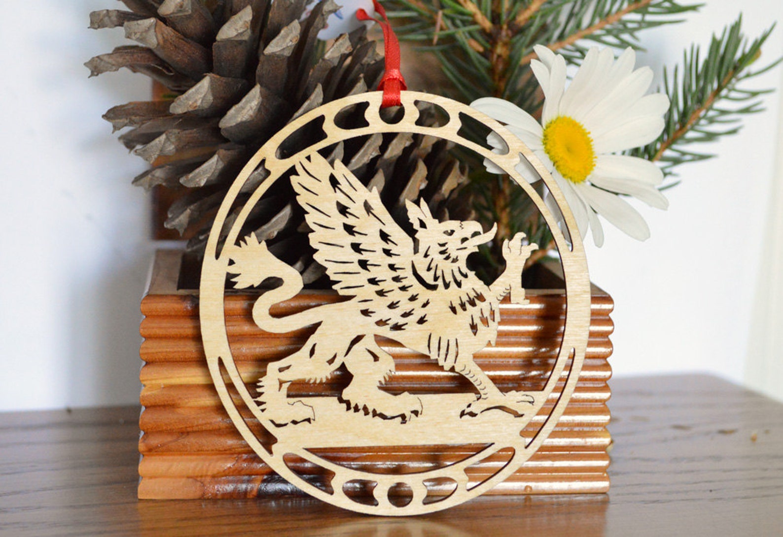 Griffin Ornament Wood-cut Griffon Decoration Woodcut Gryphon Ornament ...