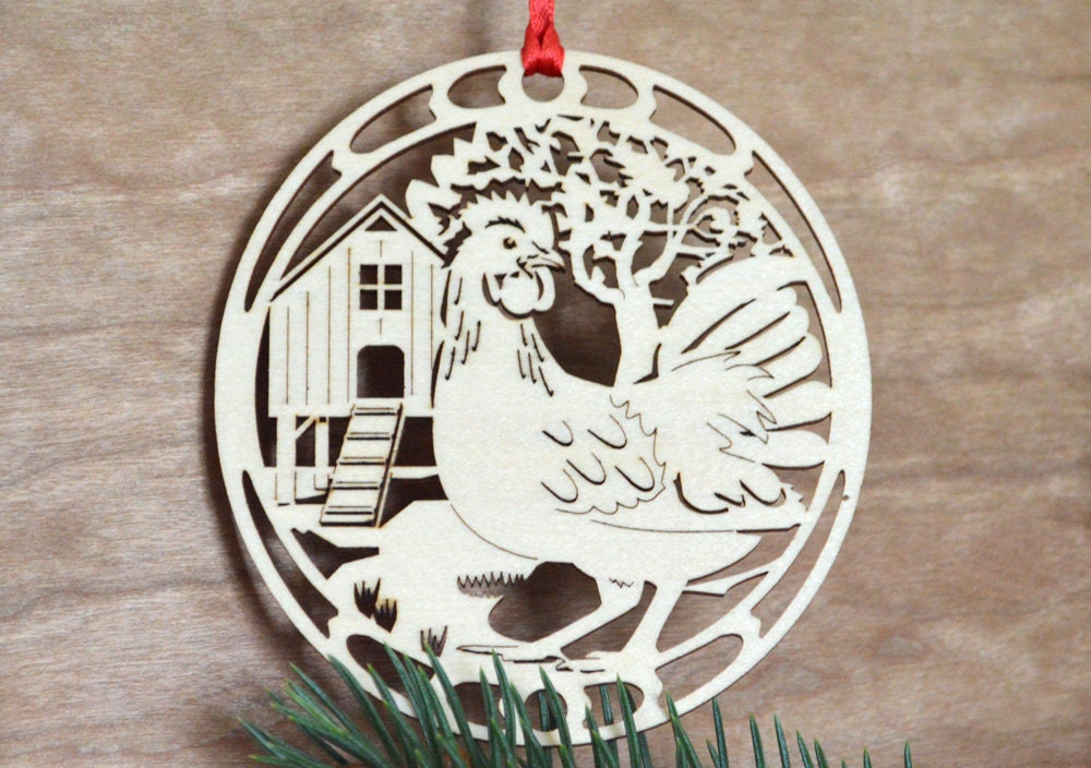 Wooden Hen Ornament 3 French Hens Wood Cut Design Woodcut 12 Days of ...