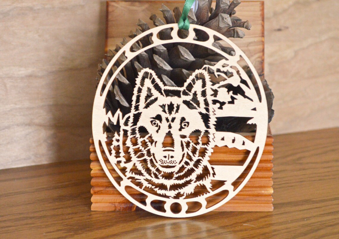 Wolf Ornament Woodcut Wolf Decoration - Etsy