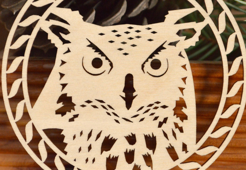 Owl Ornament Woodcut Hanging Desk Window Tree Decoration Woodcut Owl ...