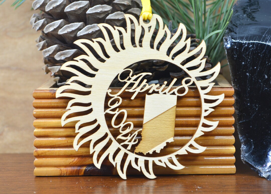 Indiana Total Solar Eclipse 2024 Ornament Wood Cut Decoration. Laser ...