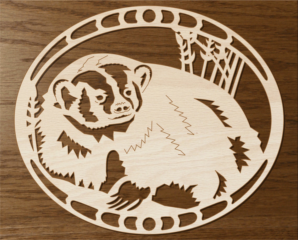 Wooden American Badger Ornament Wood-cut Badger Decoration Intricately ...