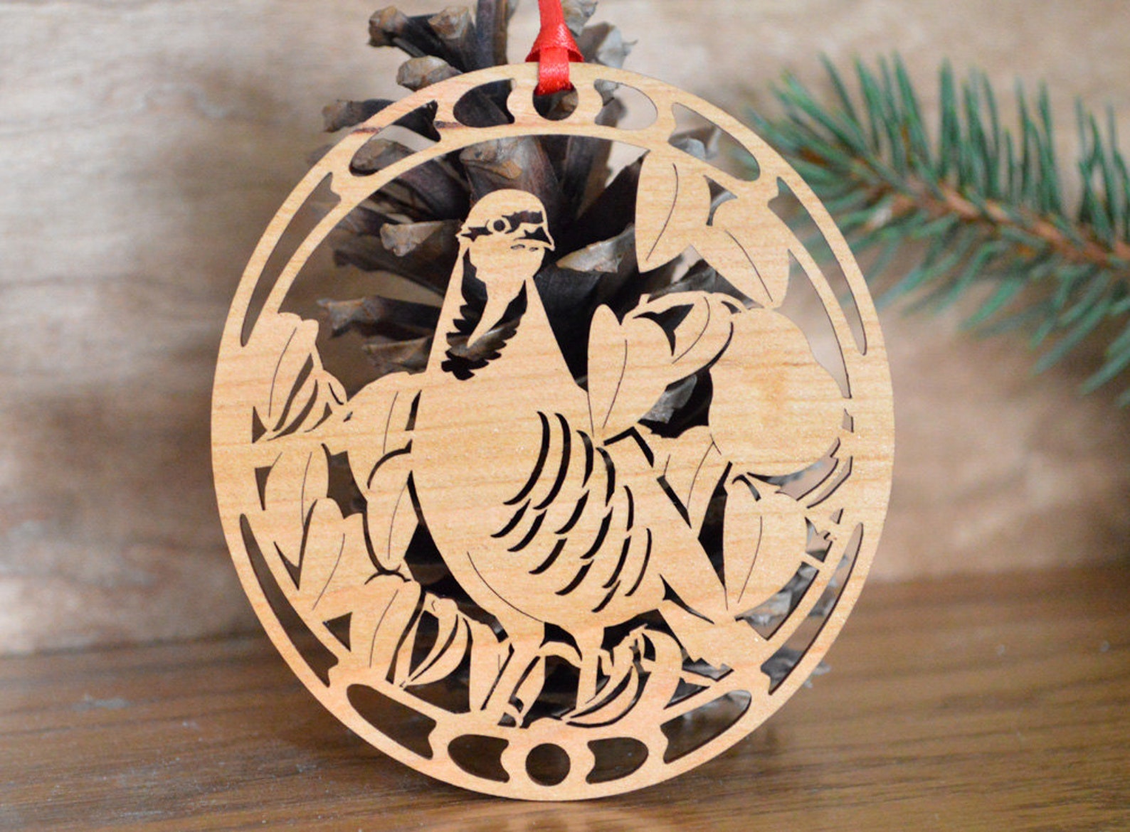 Wooden Partridge Ornament Bird Wood Cut Design Woodcut Chukar Partridge ...