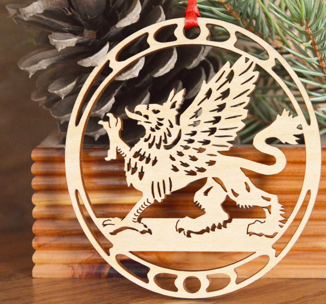 Griffin Ornament Wood-cut Griffon Decoration Woodcut Gryphon - Etsy