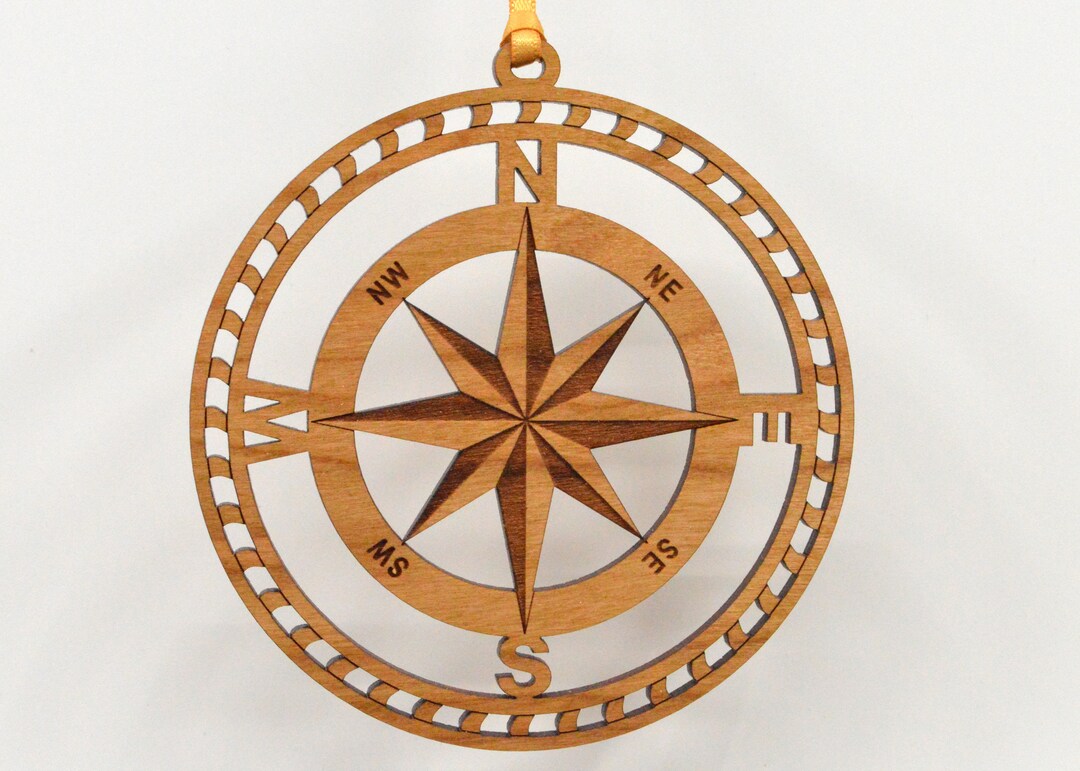 Compass Rose Woodcut Ornament Laser Cut and Engraved Compass Star ...