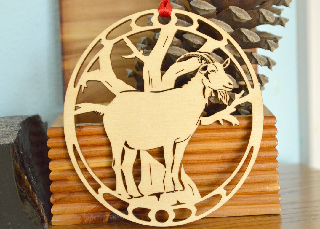 Wooden Goat Ornament Wood-cut Domestic Goat Decoration Intricately Cut ...