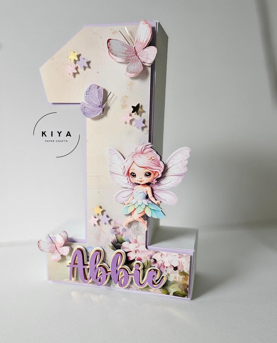 3D Fairy Number Birthday Decoration: Pink & Purple Cardstock Number, 8. ...