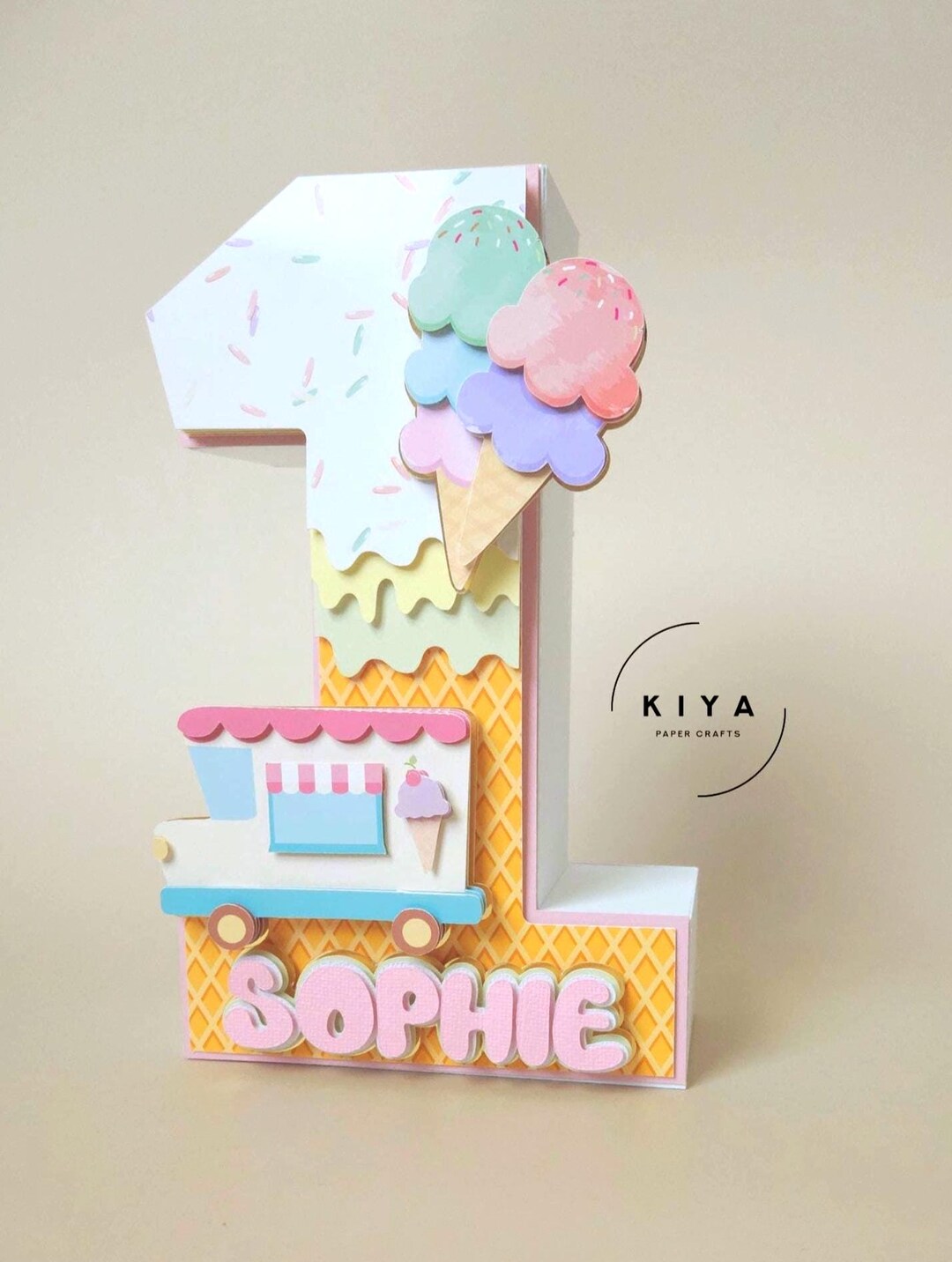 Ice Cream 1st Birthday Number: 3D Party Decoration, Cardstock Number, 8 ...