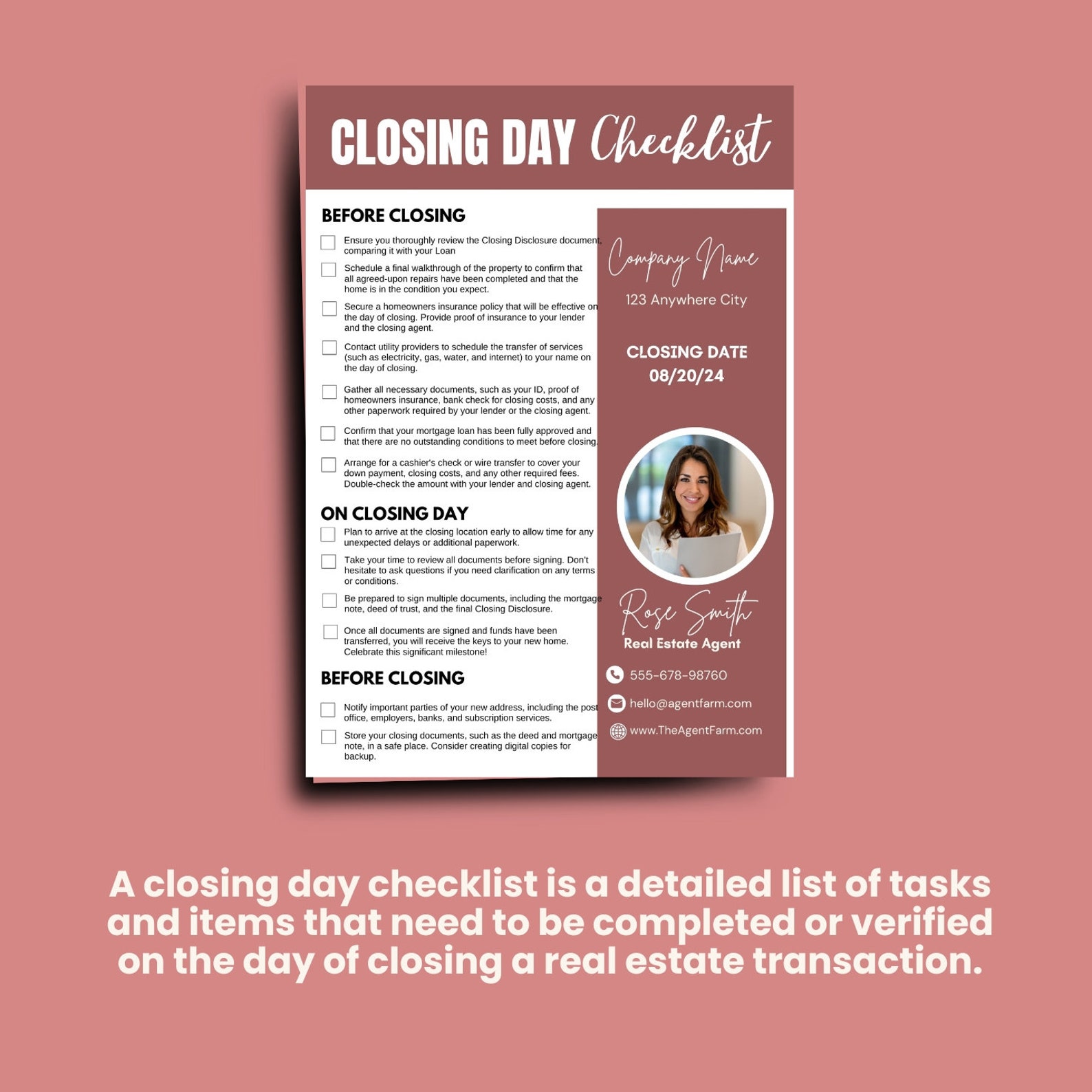 Closing Day Real Estate Checklist | Real Estate Checklist | Real Estate ...