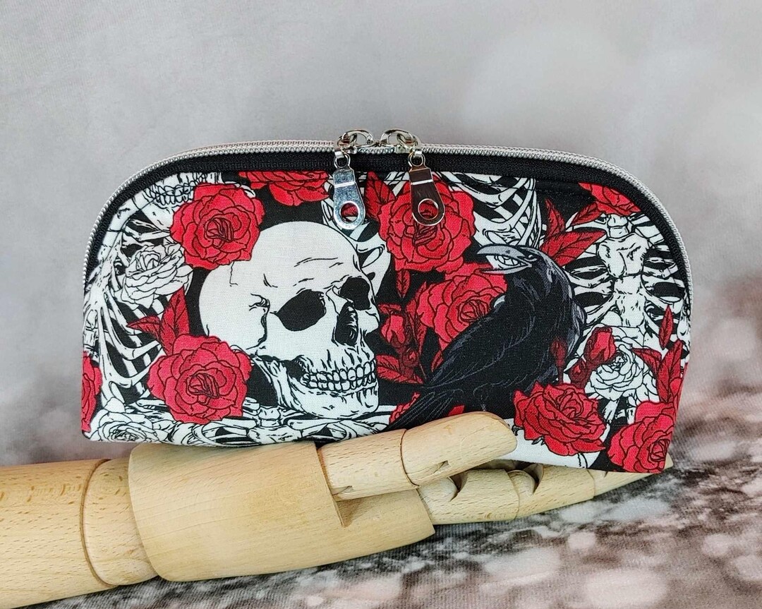 Skull and Raven Double Zip Logi Pouch With Cotton Exterior and ...