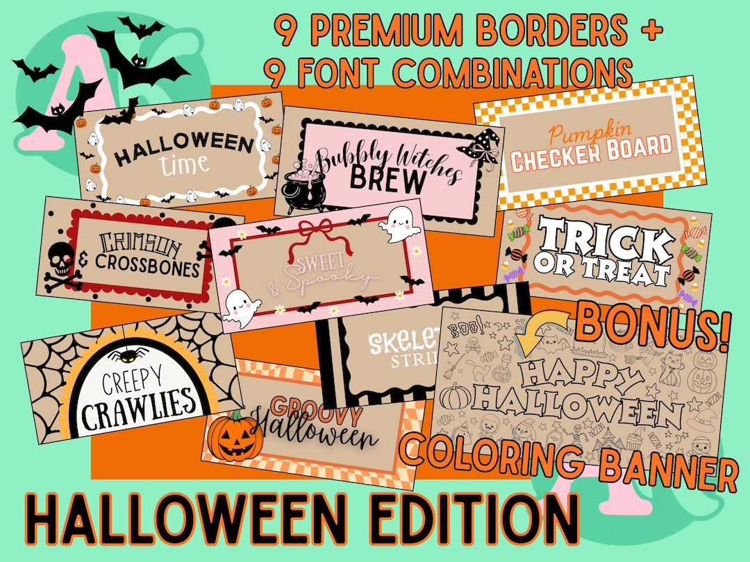 Halloween Banner Border Templates: Editable Canva Signs, Fonts ...