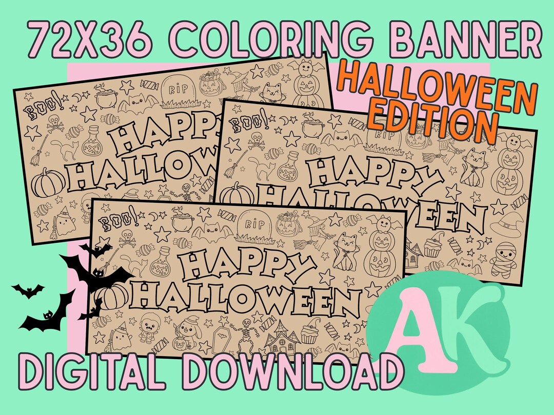 Halloween Coloring Banner | 36x72 Kids Activity Banner Template ...