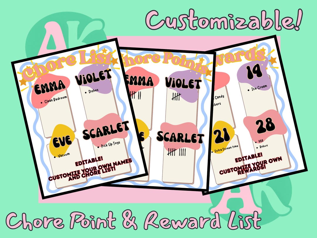 Chore Chart & Reward System Template Bundle | Printable Kids Point ...