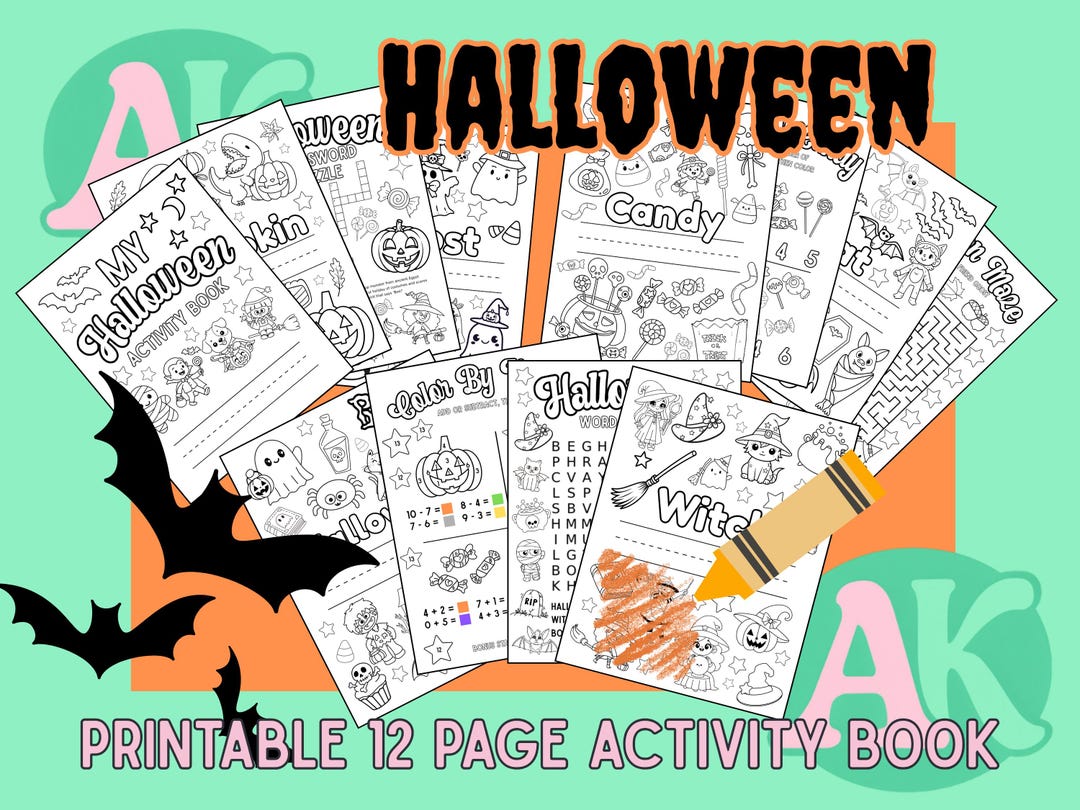Printable Halloween Activity Book | Crosswords, Word Searches, Coloring ...