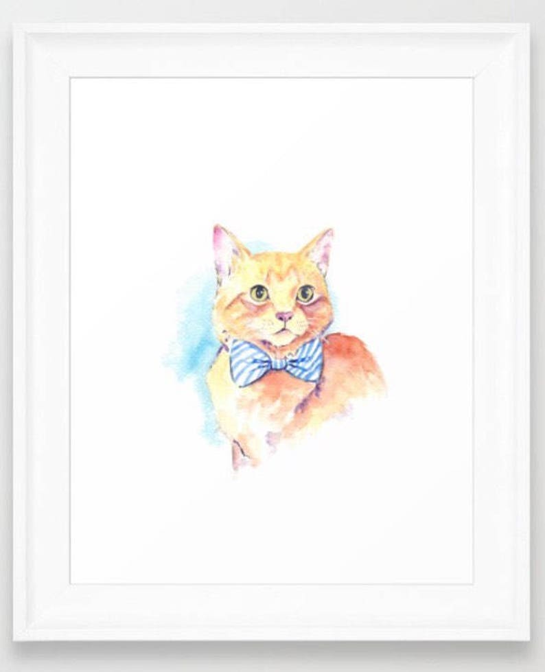 Dapper Cat Print Tabby Cat Watercolor Cat With Bow Tie - Etsy