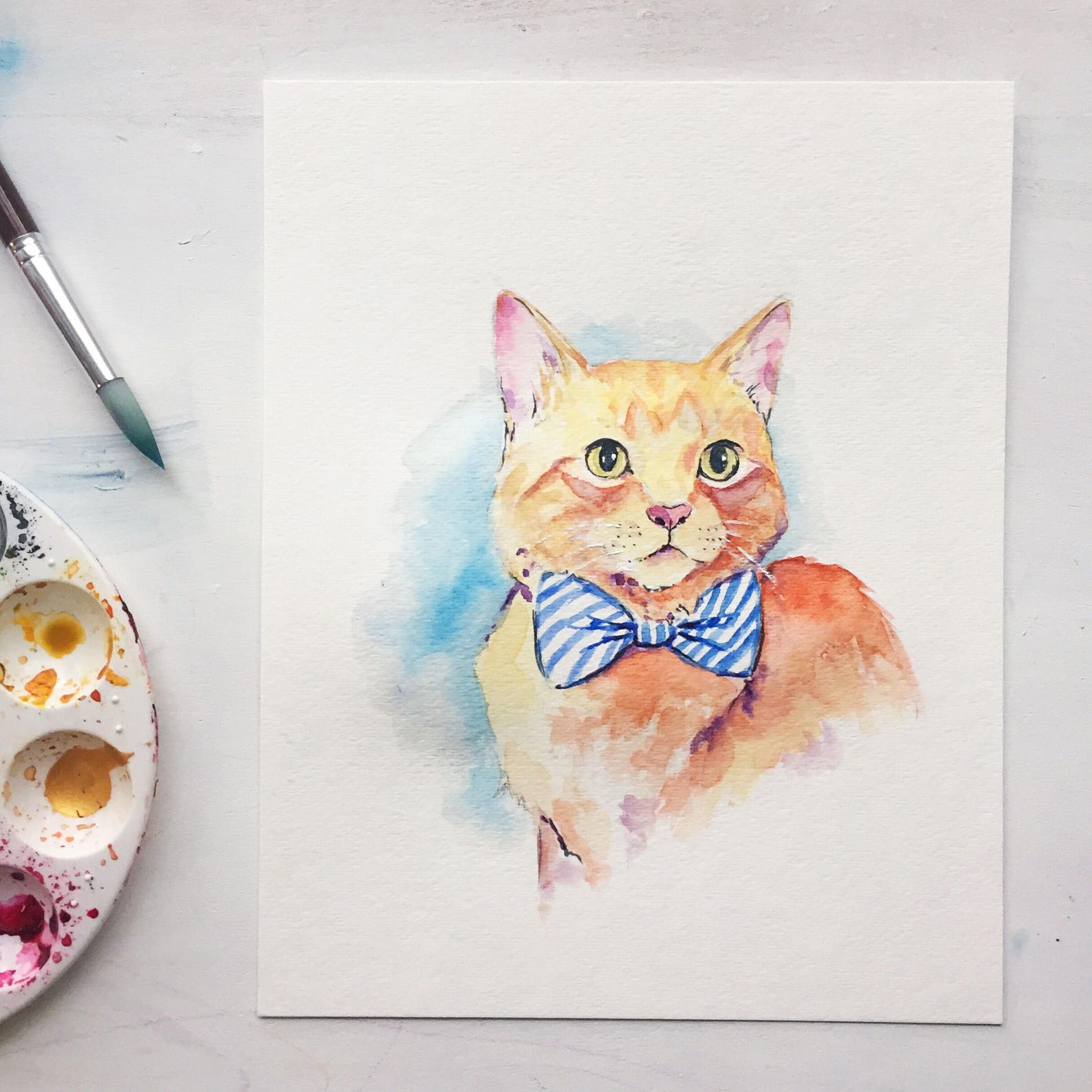 Dapper Cat Print Tabby Cat Watercolor Cat With Bow Tie - Etsy