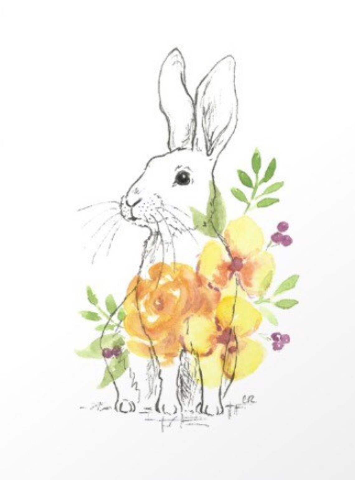 Rabbit Watercolor - Rabbit Print - Woodland Nursery Print - Floral ...
