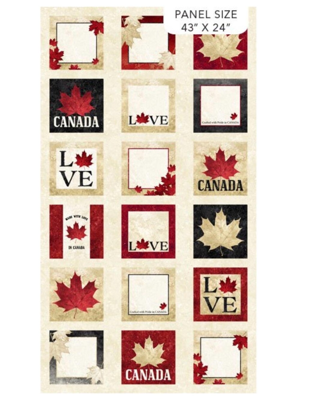 Canada Maple Leaf Fabric Panel: Beige Multi Cotton Labels (23” X 43 ...