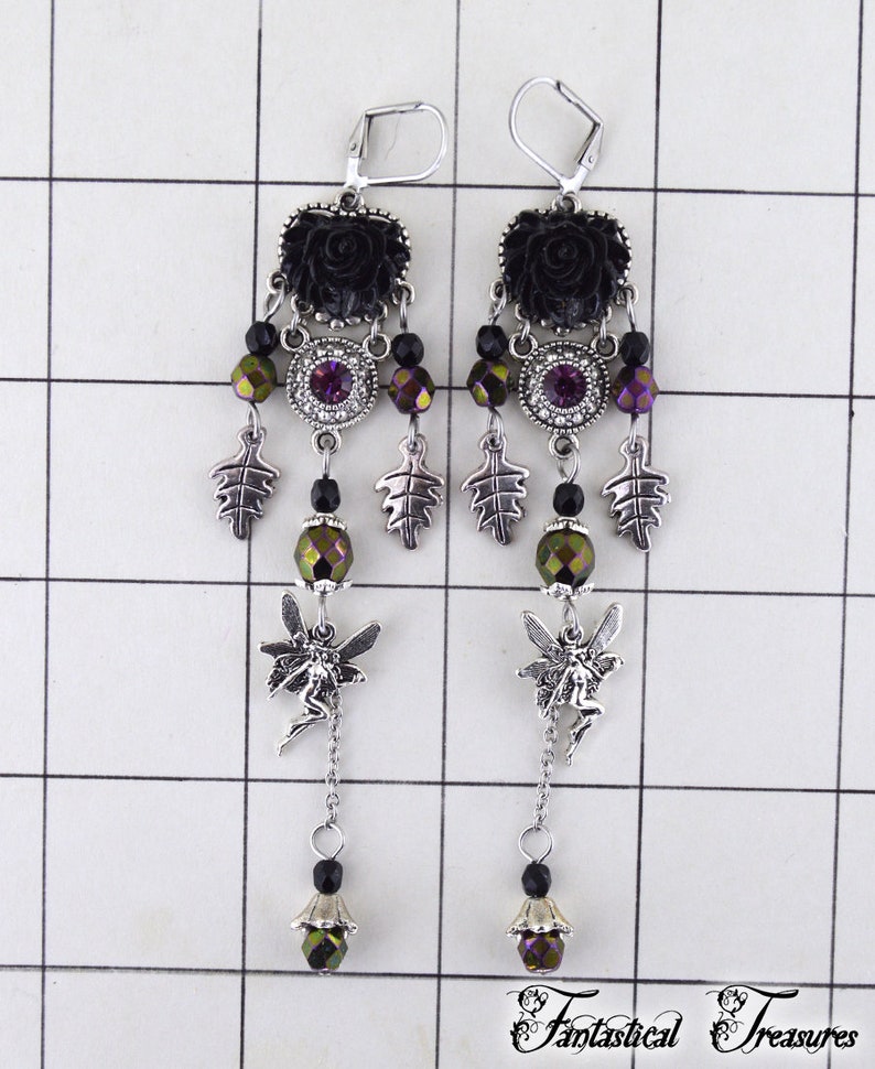 Fantasy Fairy Earrings | Fae Queen | Long Fantasy Earrings, Black Rose ...